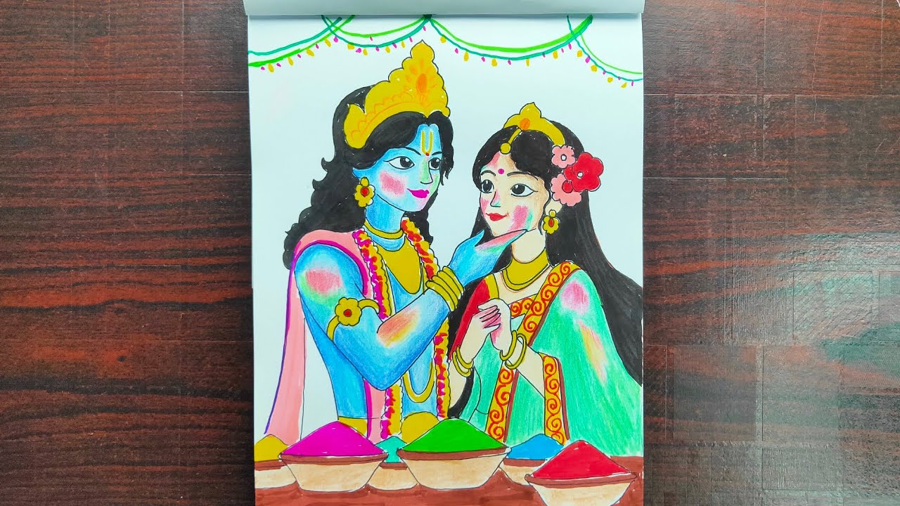 Radha Krishna Holi drawing |Radha Krishna Holi outline #radhakrishna # ...