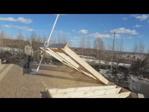 Подъем каркасных стен удочкой - YouTube