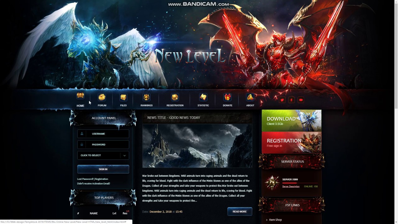 Mu Online New Level Website HTML Template - YouTube