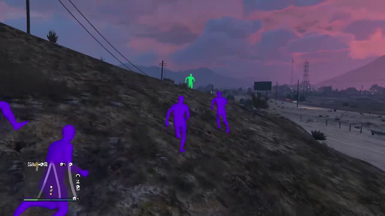 Purple aliens jump green man - YouTube