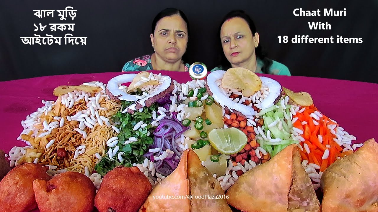 MURI (PUFFED RICE) EATING WITH 18 CHAAT FOOD SINGARA FULORI CHANACHUR ...