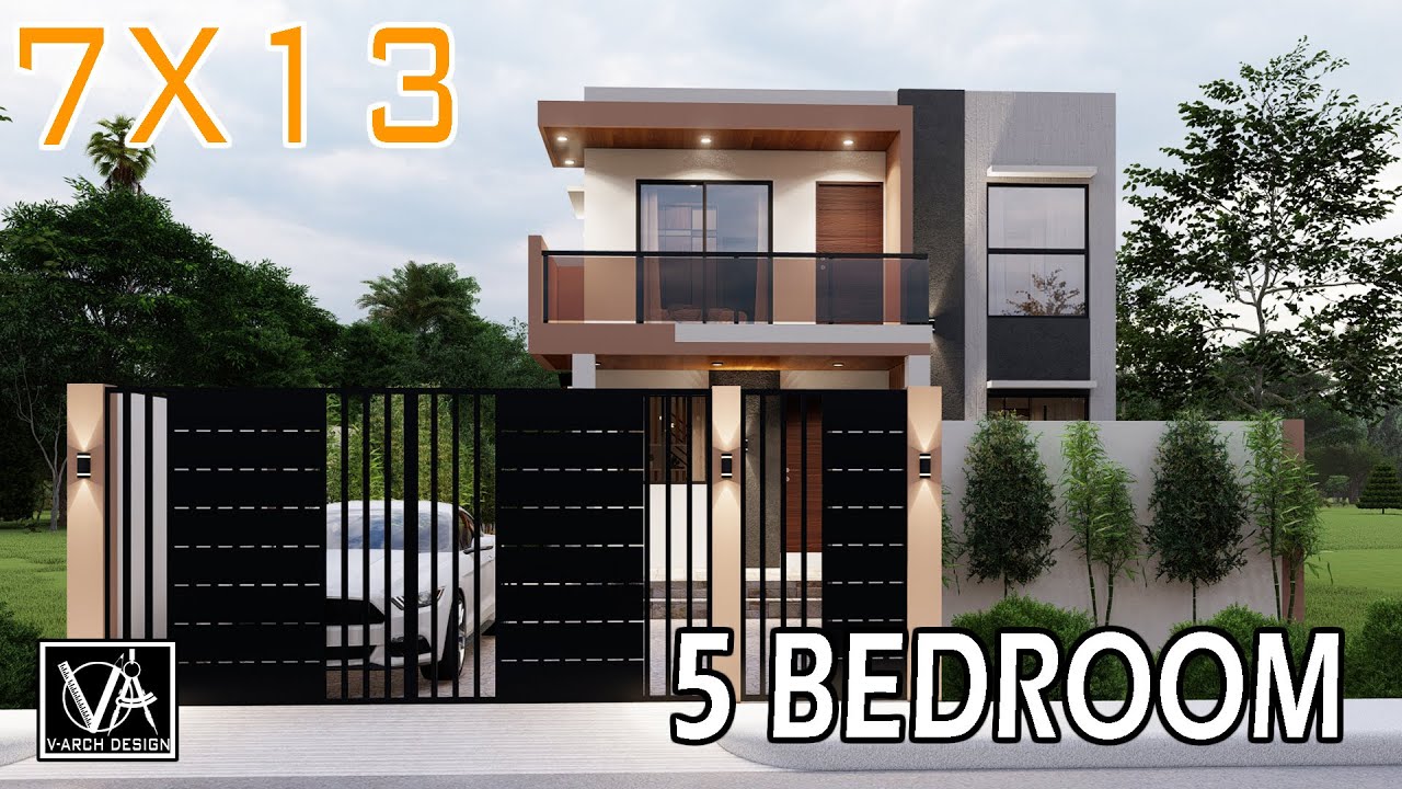 7X13 METERS TWO STOREY MODERN HOUSE DESIGN - 5 BEDROOM - YouTube