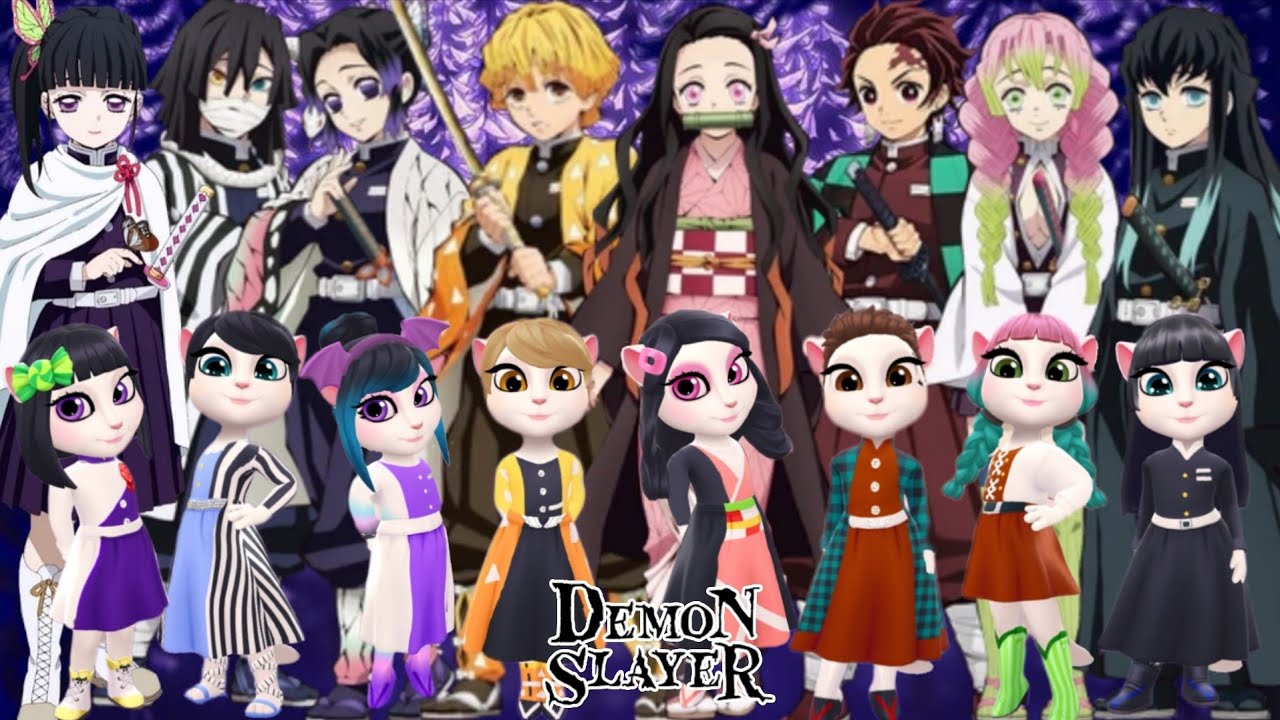 Rainbow 🌈 My Talking Angela Demon Slayer 🌟 makeover 💄💄// Nezuko Mitsuri ...