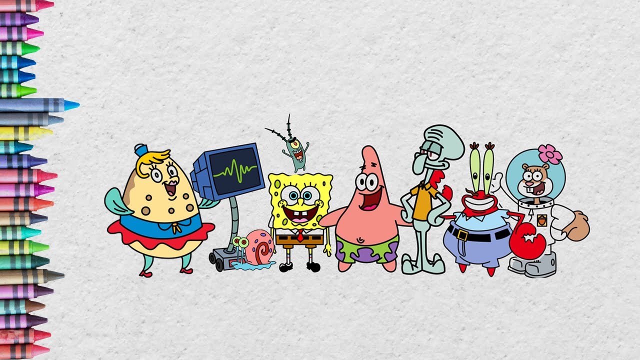 Menggambar Dan Mewarnai Semua karakter Spongebob - How To Draw All ...