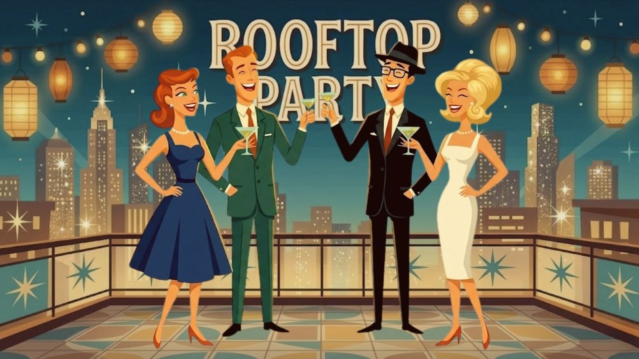 Rooftop Party Night | Glamorous 60s Cocktail Lounge Jazz Aesthetic ...