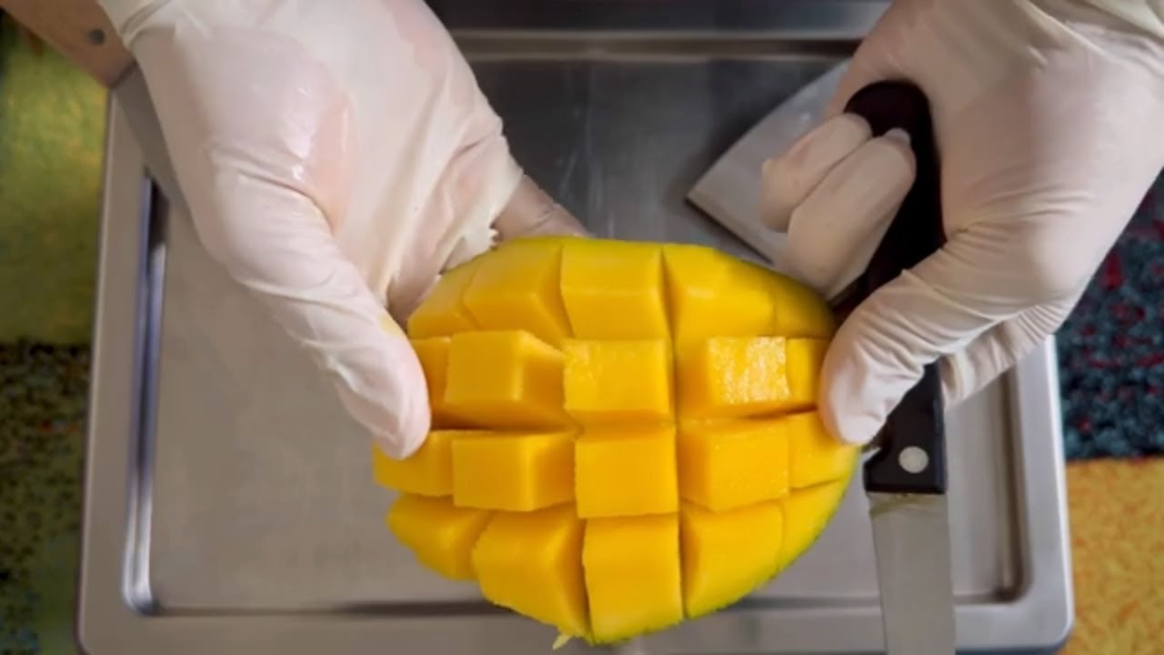 I MADE MANGO ICE ROLL ICE CREAM ROLL ASMR - YouTube