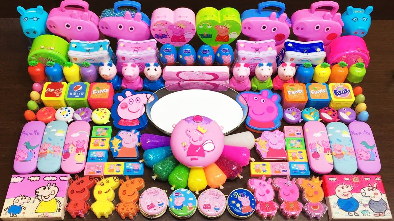 PEPPA PIG SLIME & RAINBOW Piping Bag ! Mixing Random Things Into Glossy ...