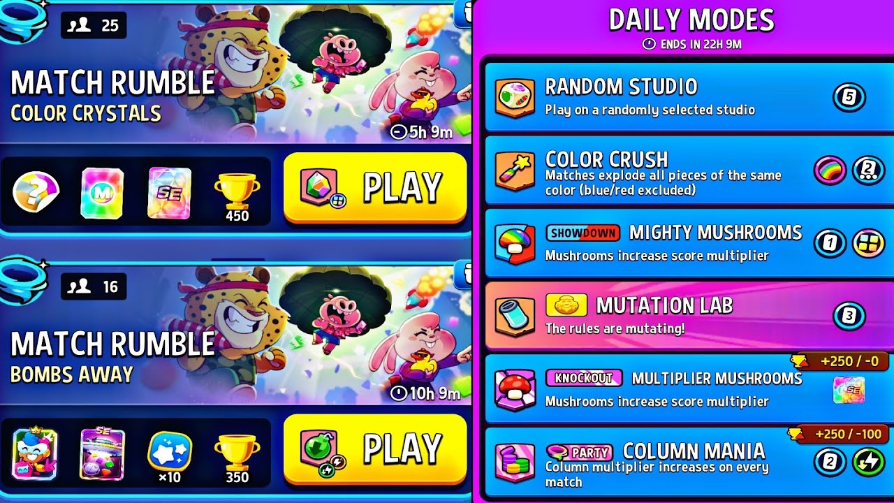 daily modes & rumble | party rumble | knockout | show down | mighty ...