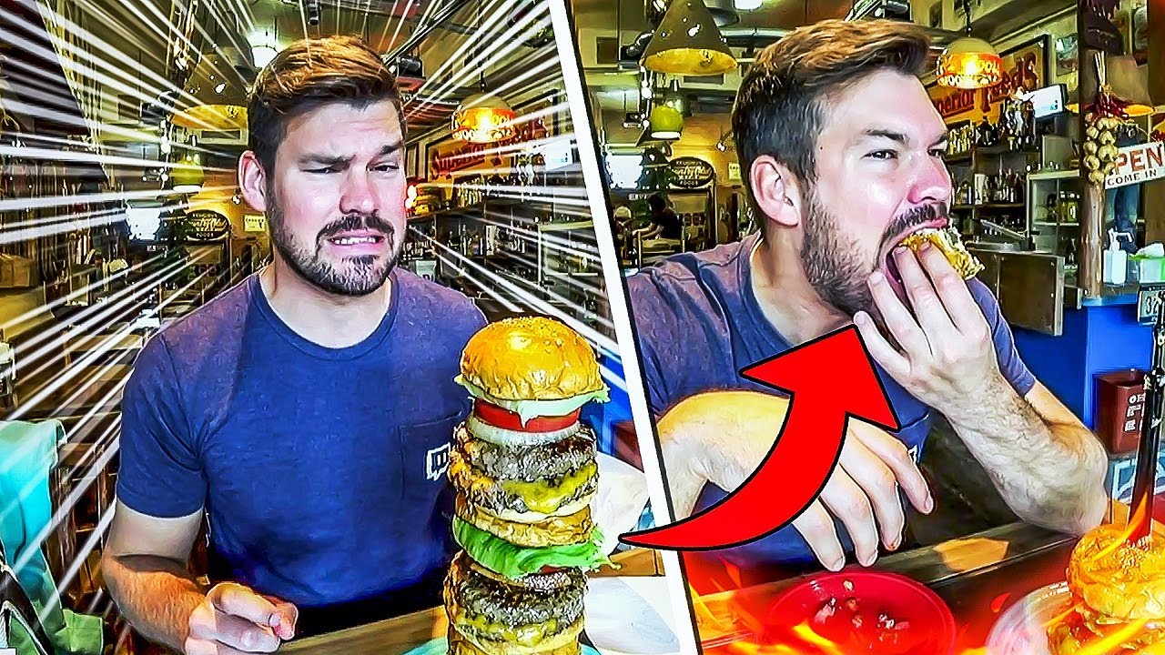 INSANE TOWER BURGER CHALLENGE! CAN HE DO IT? - YouTube
