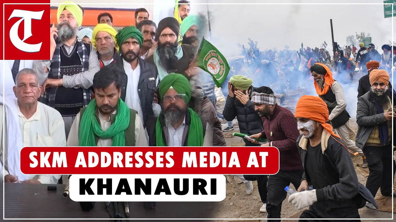 Samyukt Kiaan Morcha addresses a press conference at Khanauri border ...