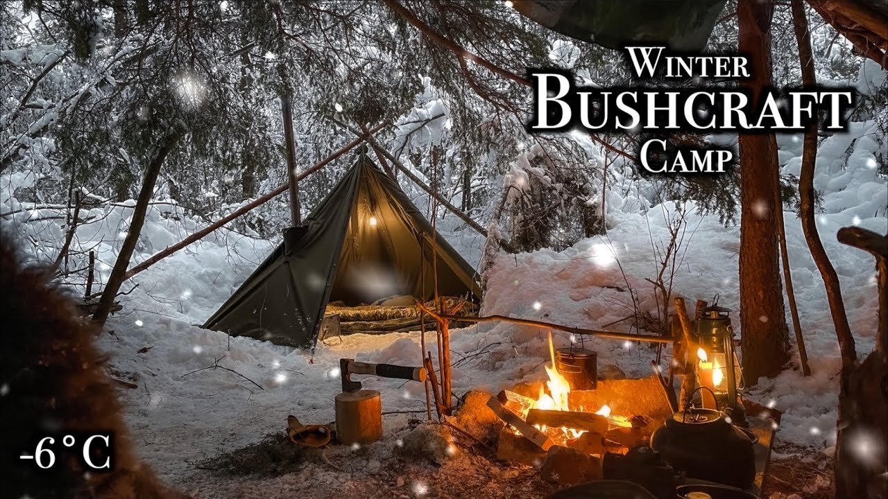 24h Winter Bushcraft Camp / Lavvu Hot Tent, Carving, LK-70, Campfire ...