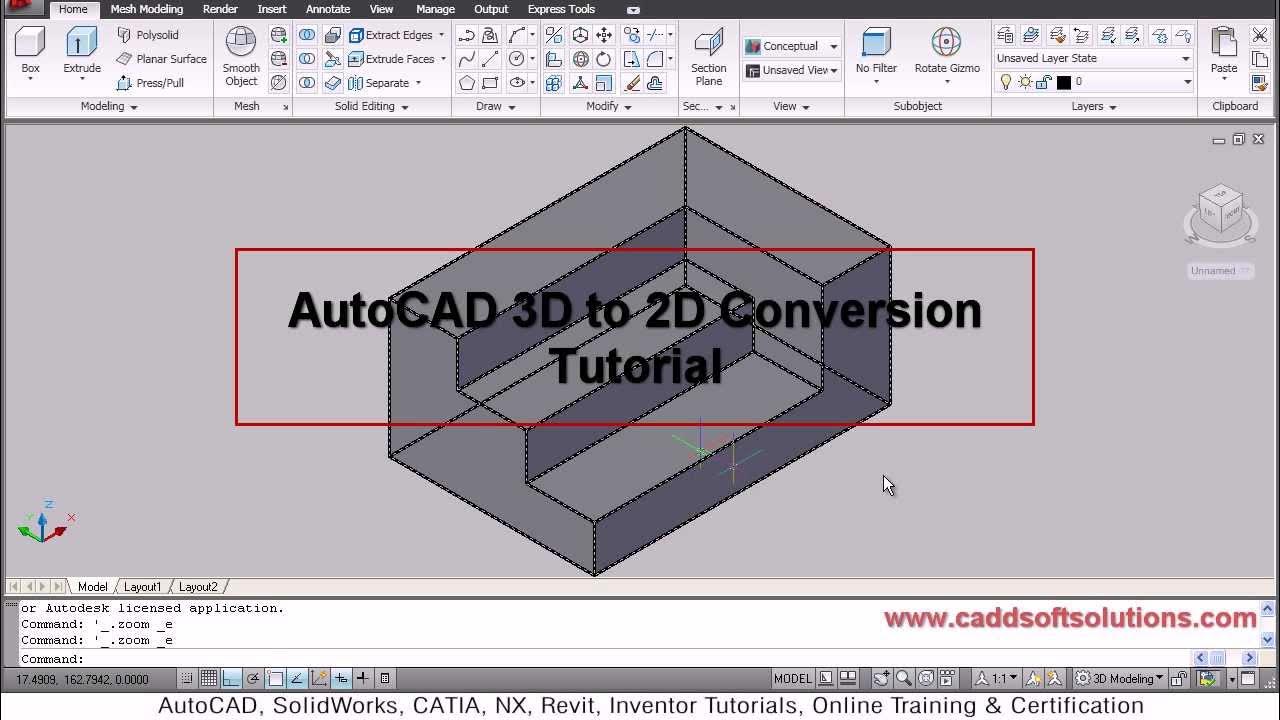 AutoCAD 3D to 2D Conversion Tutorial | Flatshot Command | AutoCAD 2010 - YouTube