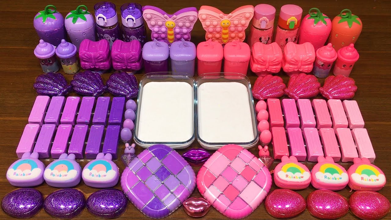 PURPLE vs PINK!! Mixing Random Things into GLOSSY SLIME!!!Satisfying ...