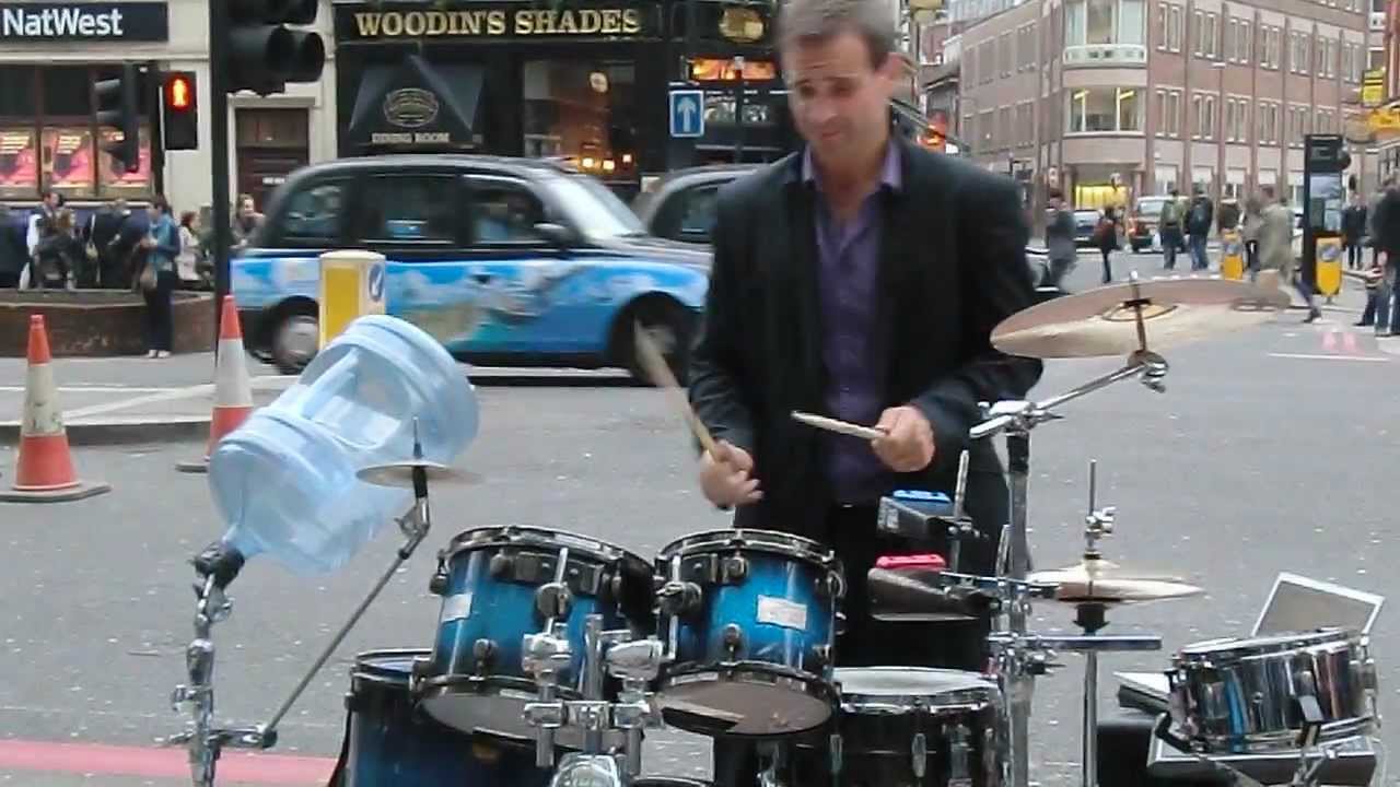 Most Awesome Street Musician 2012 (full drum kit) - YouTube