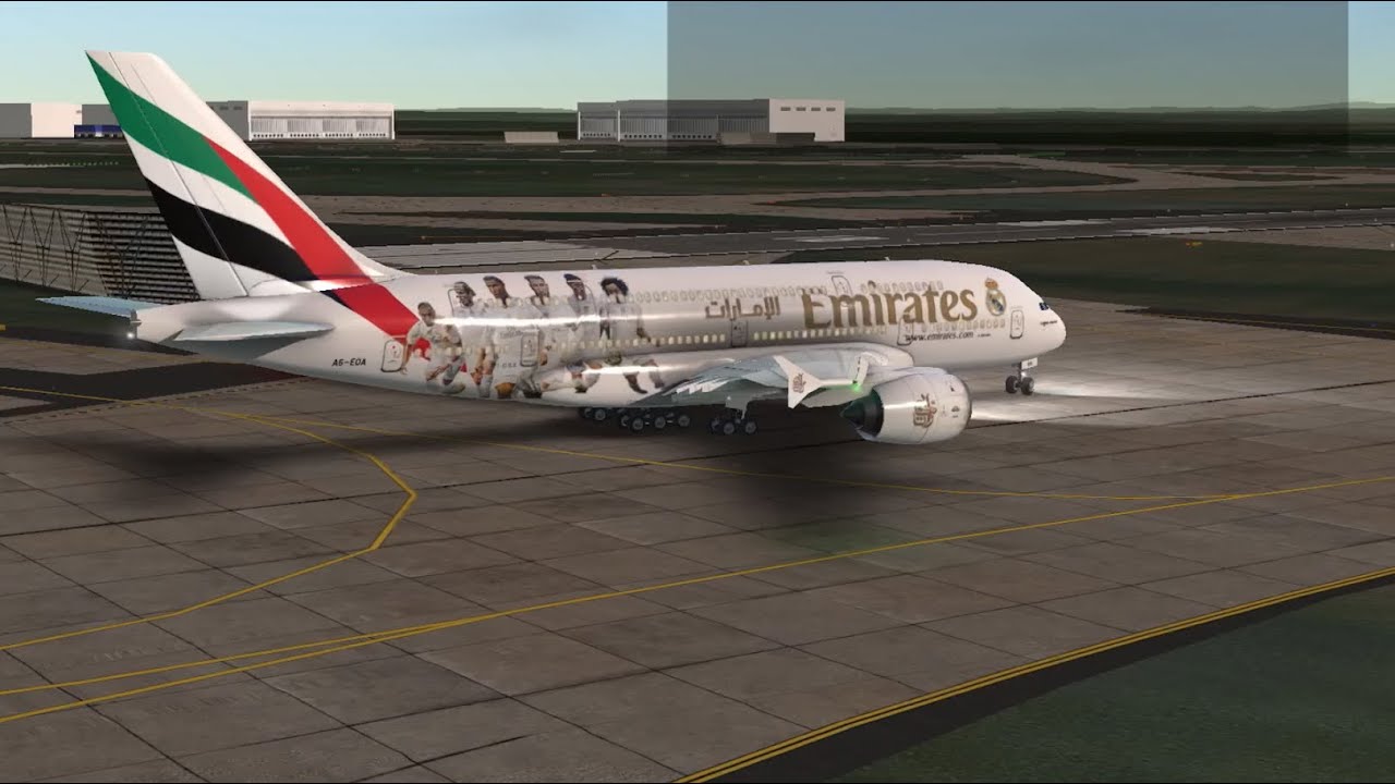 Real Madrid Emirates// Airbus A380-800// Start and Takeoff// Real ...