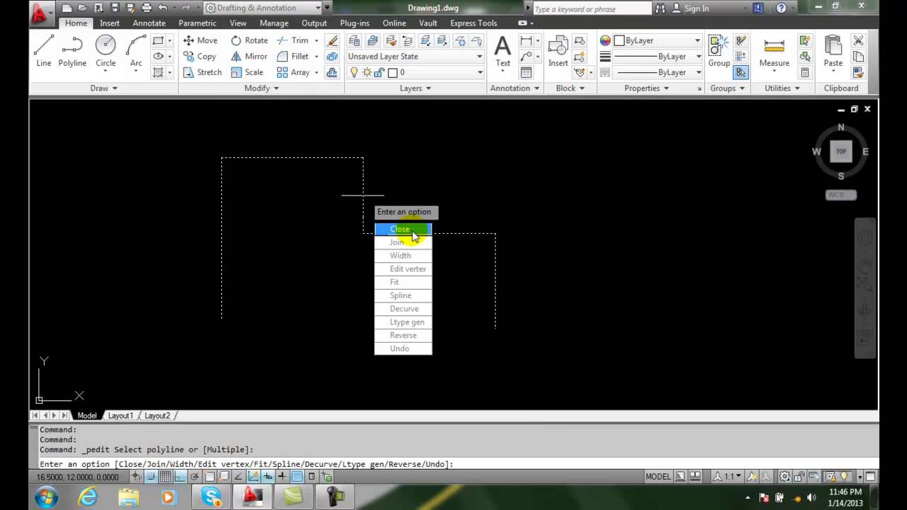 AutoCAD II 14-2 Opening and Closing a Polyline - YouTube