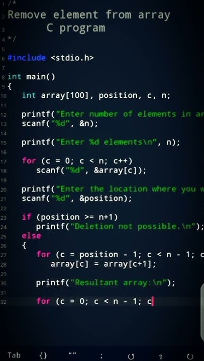 delete element from an array programming in C #pravarti01 - YouTube
