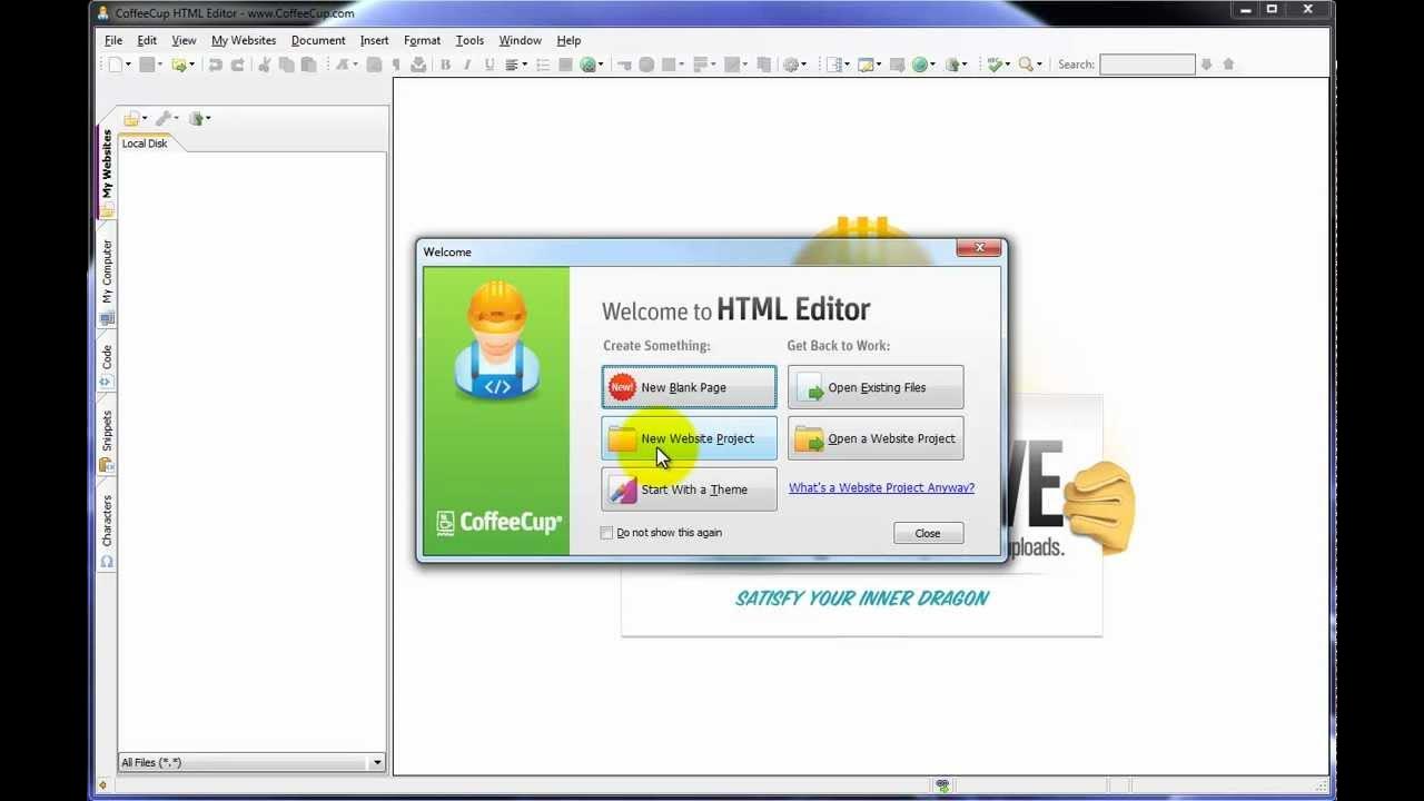 How to create a Website Project in CoffeeCup's HTML Editor - YouTube
