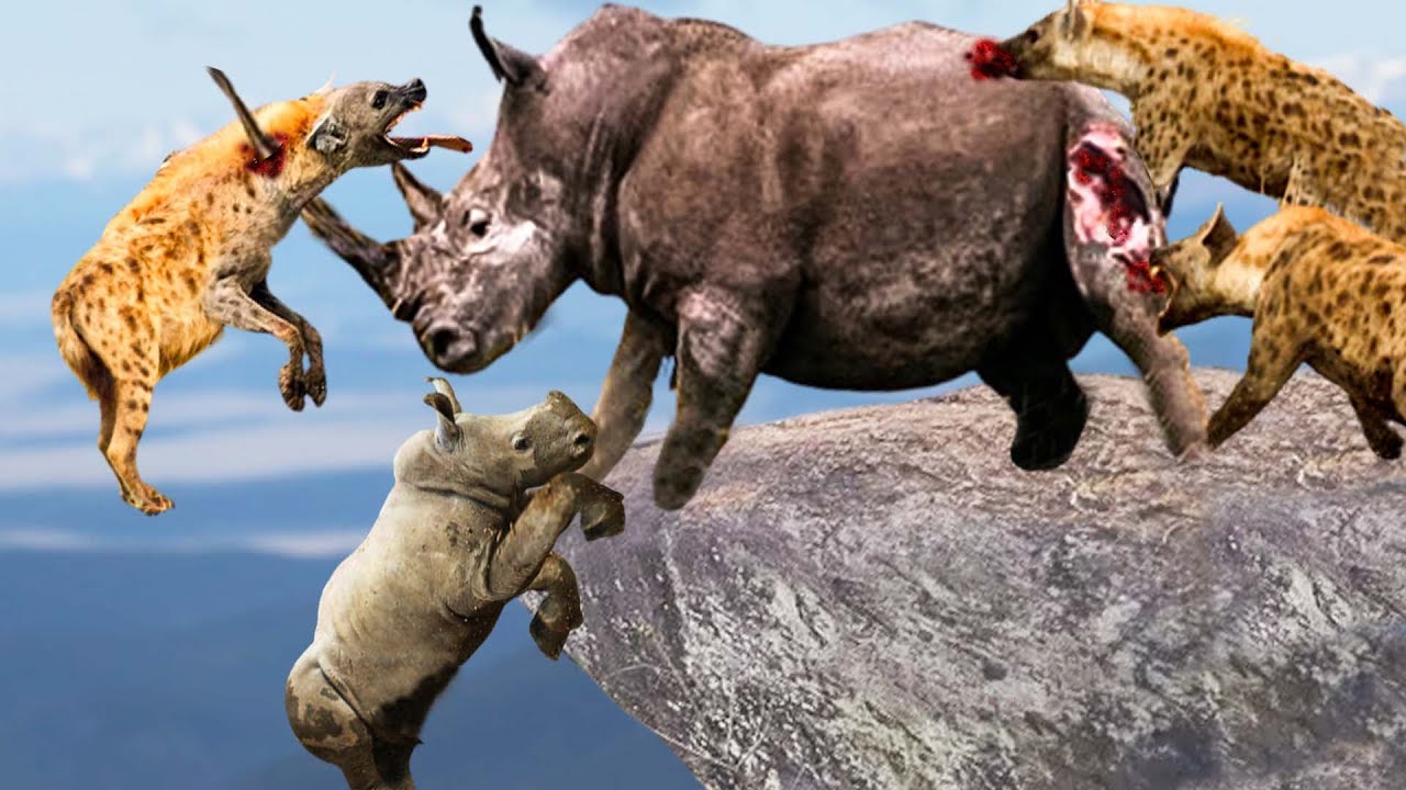 Shock! Brave Mother Rhino Fights With Evil Hyena Even If Its Tail Is ...