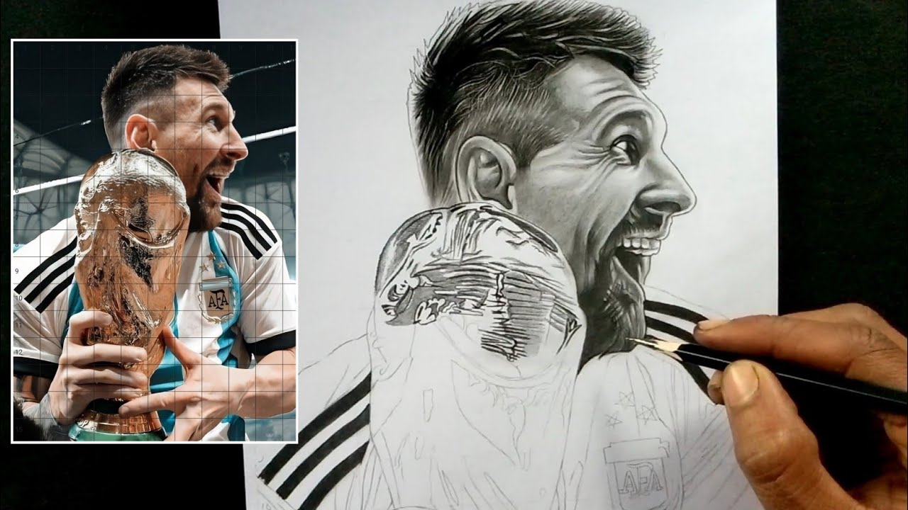 Messi drawing , pencil sketch , face shading tutorial - YouTube