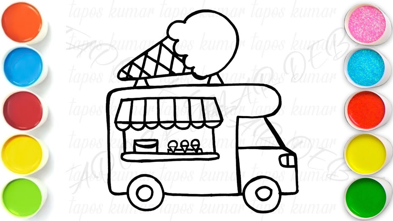 Ice Cream Bus Drawing, Painting & Coloring For Kids and Toddlers_ Child ...
