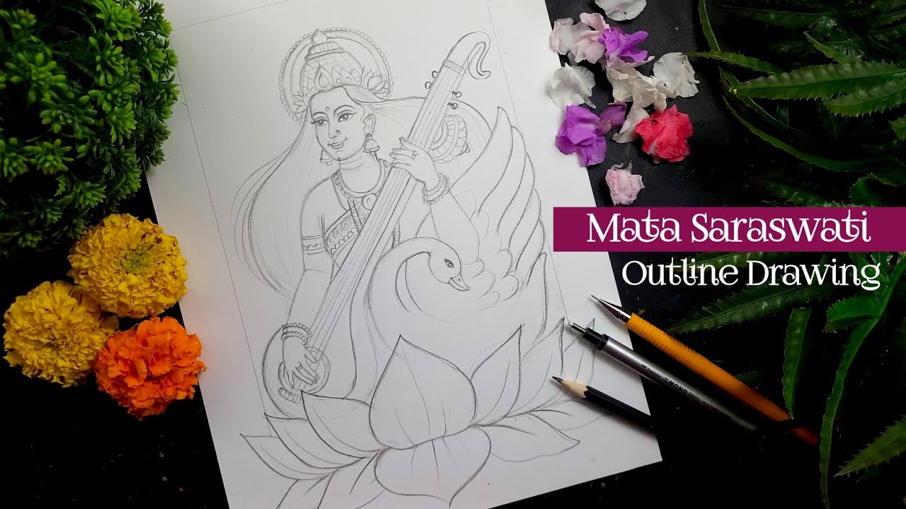 Mata Saraswati Drawing / Saraswati Mata Drawing Very Easy Step ...