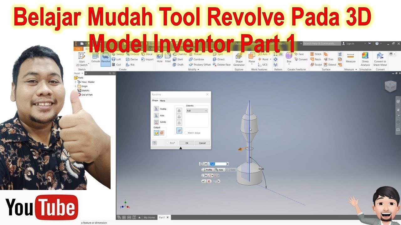 Belajar Tool Revolve Pada 3D Model Inventor Part 1 - YouTube