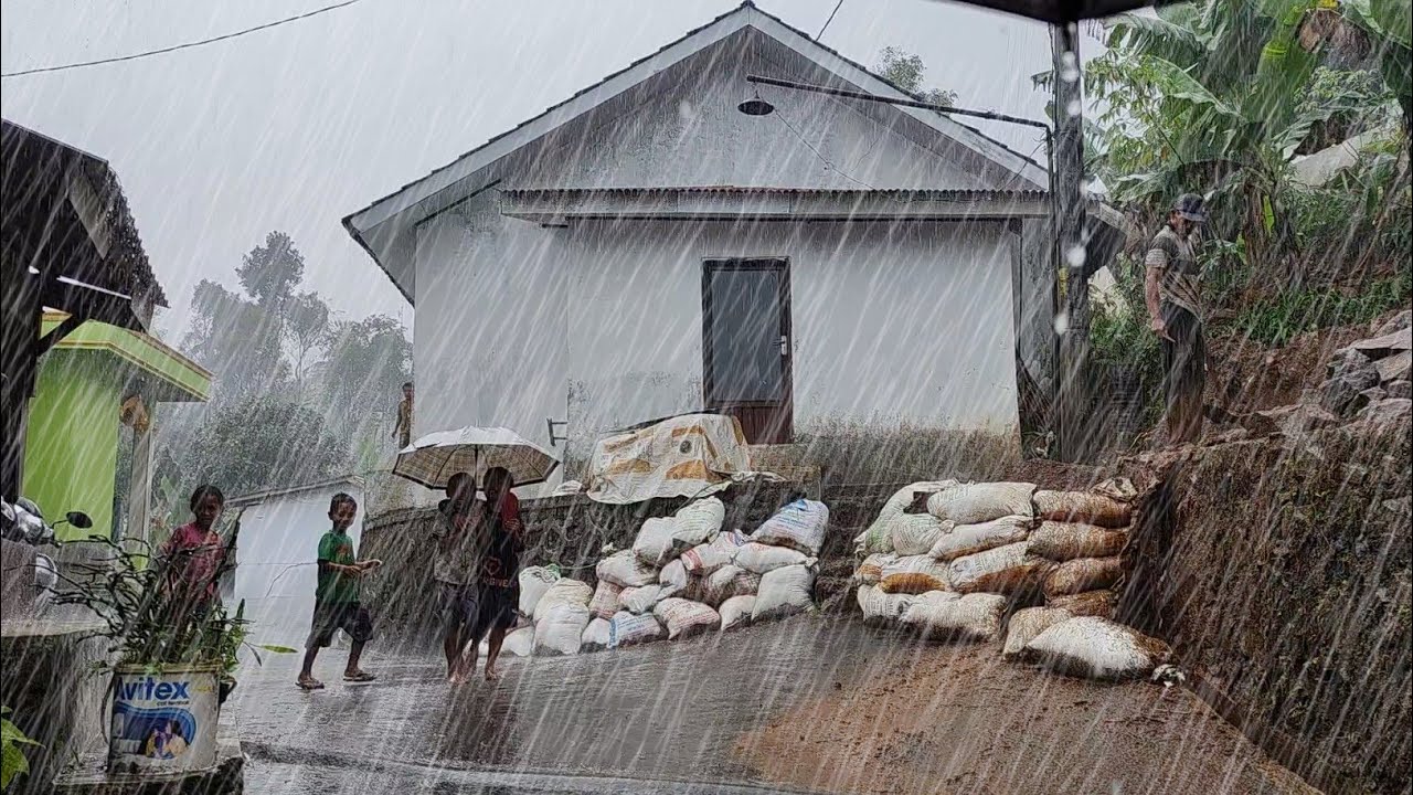 Super heavy rain accompanied by extreme thunderstorms, walking in super ...