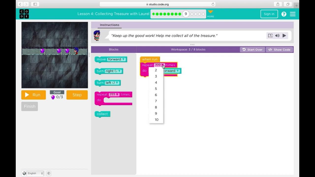 code.org || Express course (2020) || lesson 4 || Collecting Treasure ...