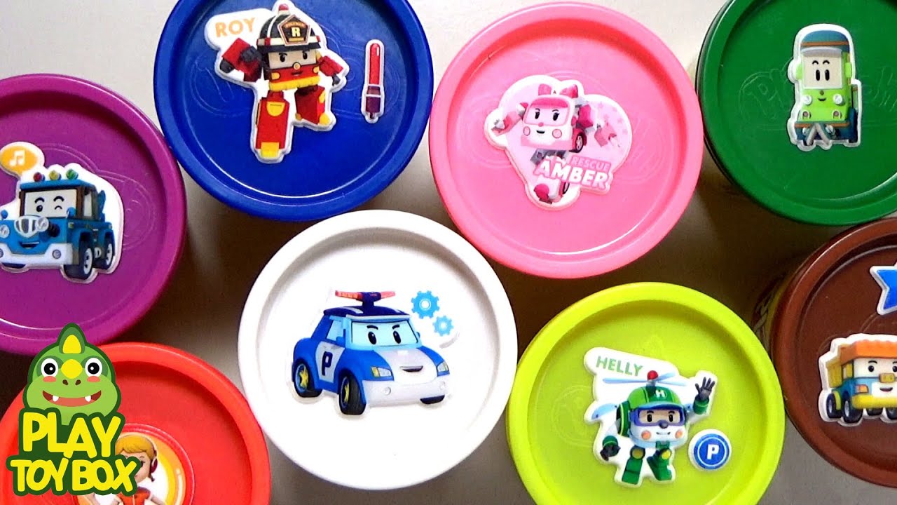 Learn Colors Robocar Poli Play Doh Surprise Eggs Toys Squishy ...