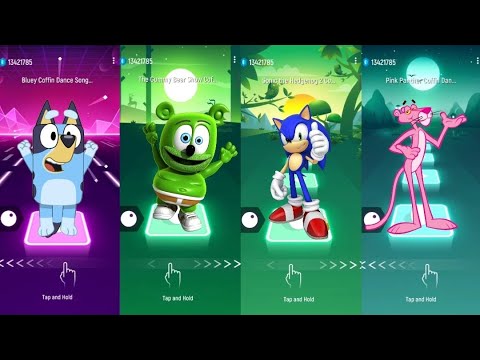 Bluey 🆚 Gummy Bear 🆚 Sonic 🆚 Pink Panther | Tiles Hop 🎶 Who Will Win ...