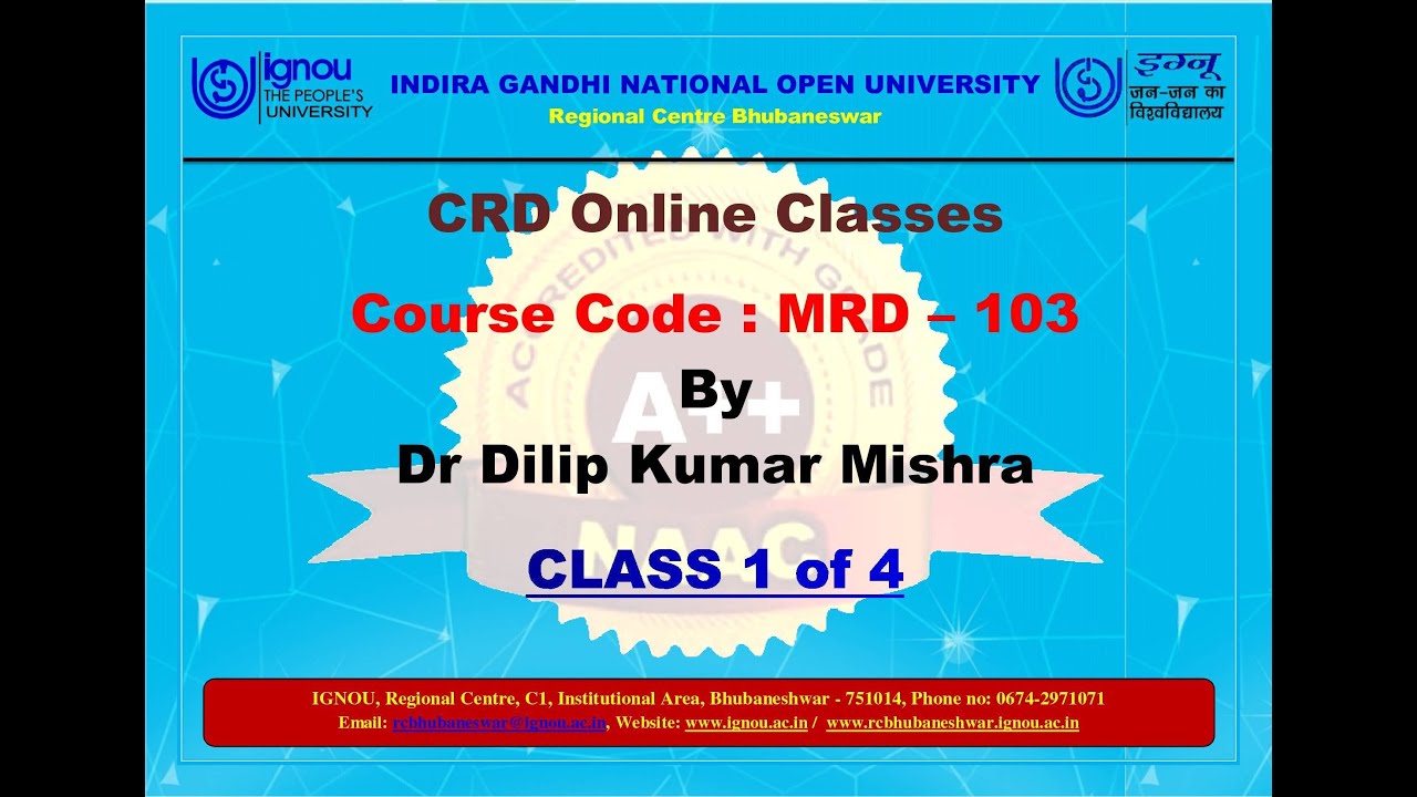 MRD - 103_Class 1 of 4 of CRD Programme - YouTube