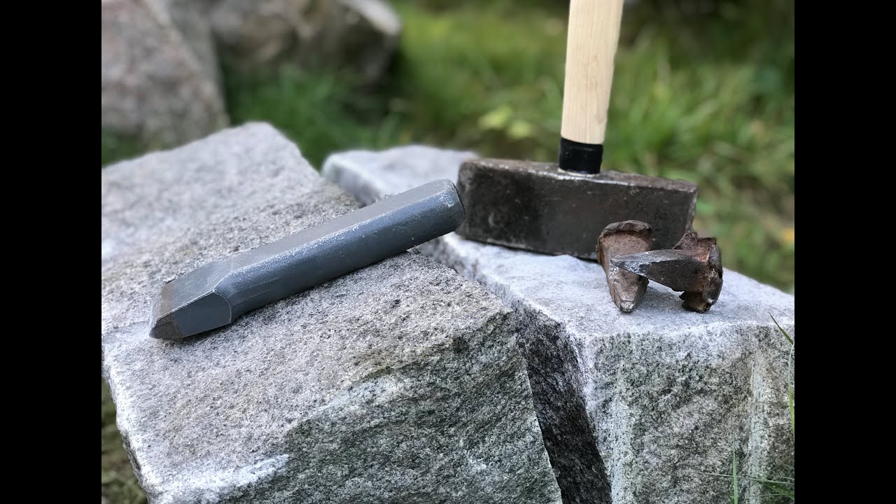 Splitting a large granite slab - YouTube