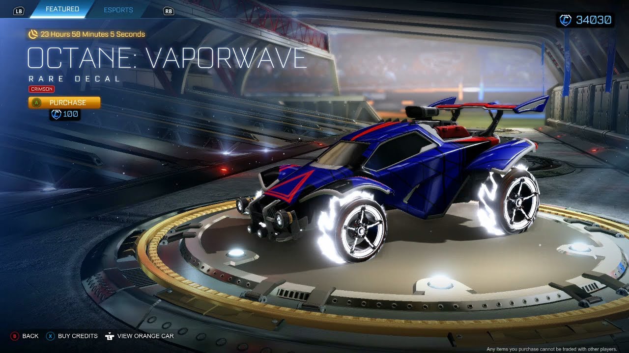 ROCKET LEAGUE ITEM SHOP - Rare Crimson Vaporwave Octane Decal - 16.06. ...