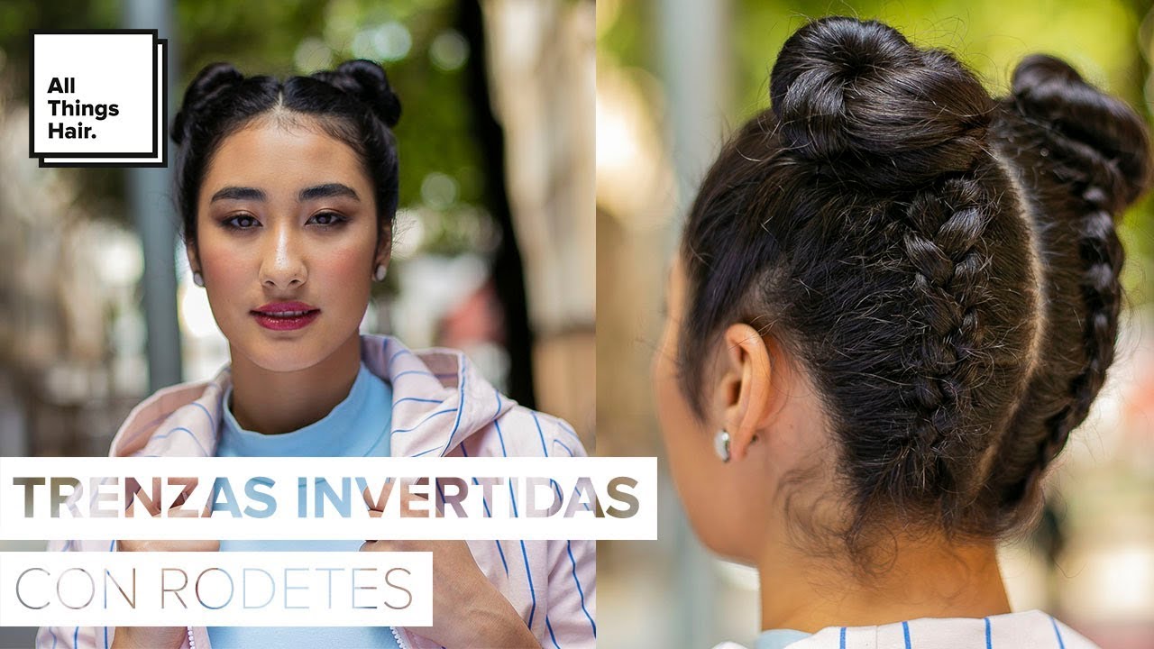 Doble trenza invertida con rodetes | Peinados para pelo largo - YouTube