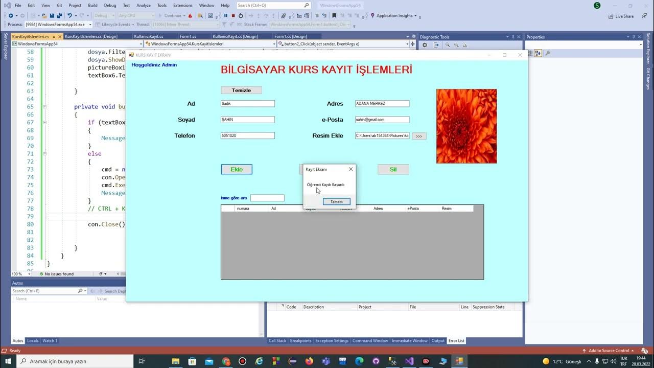 31- C# Form- Bilgisayar Kurs Kayıt Uygulaması - 4 - YouTube