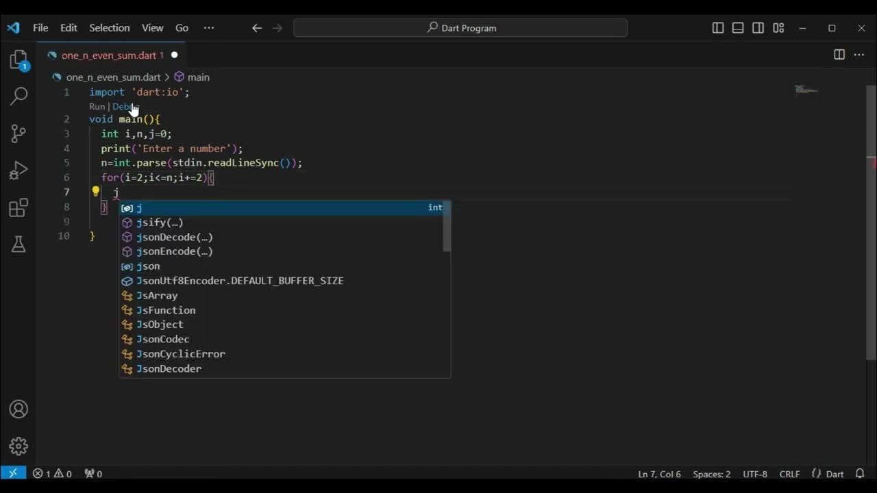 Dart Programming Language - Program to print even numbers sum from 1 to n in dart - YouTube