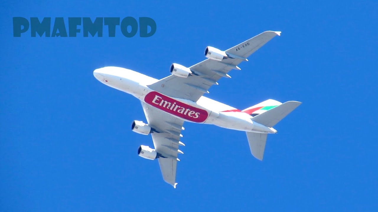 Emirates A380 flys over the Willowbrook yard - YouTube