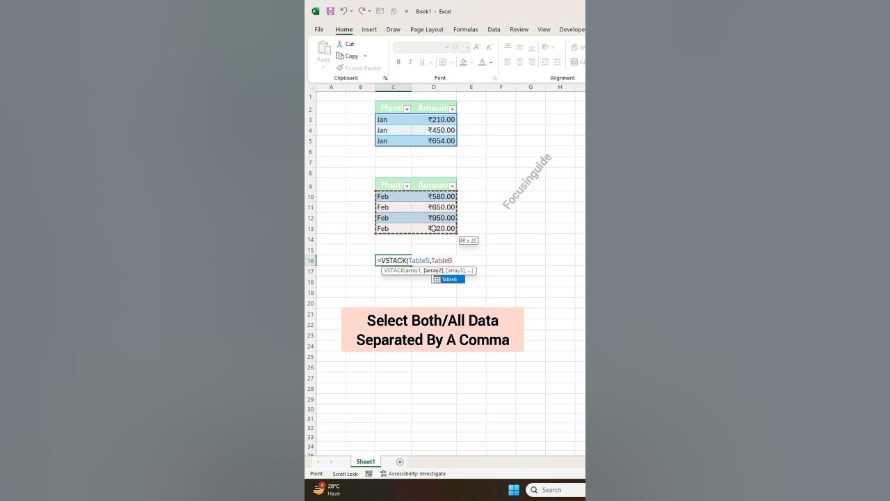 Unlock the Power of Excel Tables and the VSTACK Formula #focusinguide#tutorial #exceltips # ...