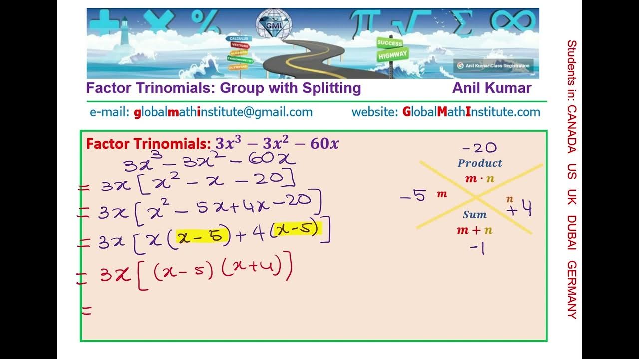 Group Factoring with Splitting and Product Sum Method Factor Trinomials IB SL Math - YouTube