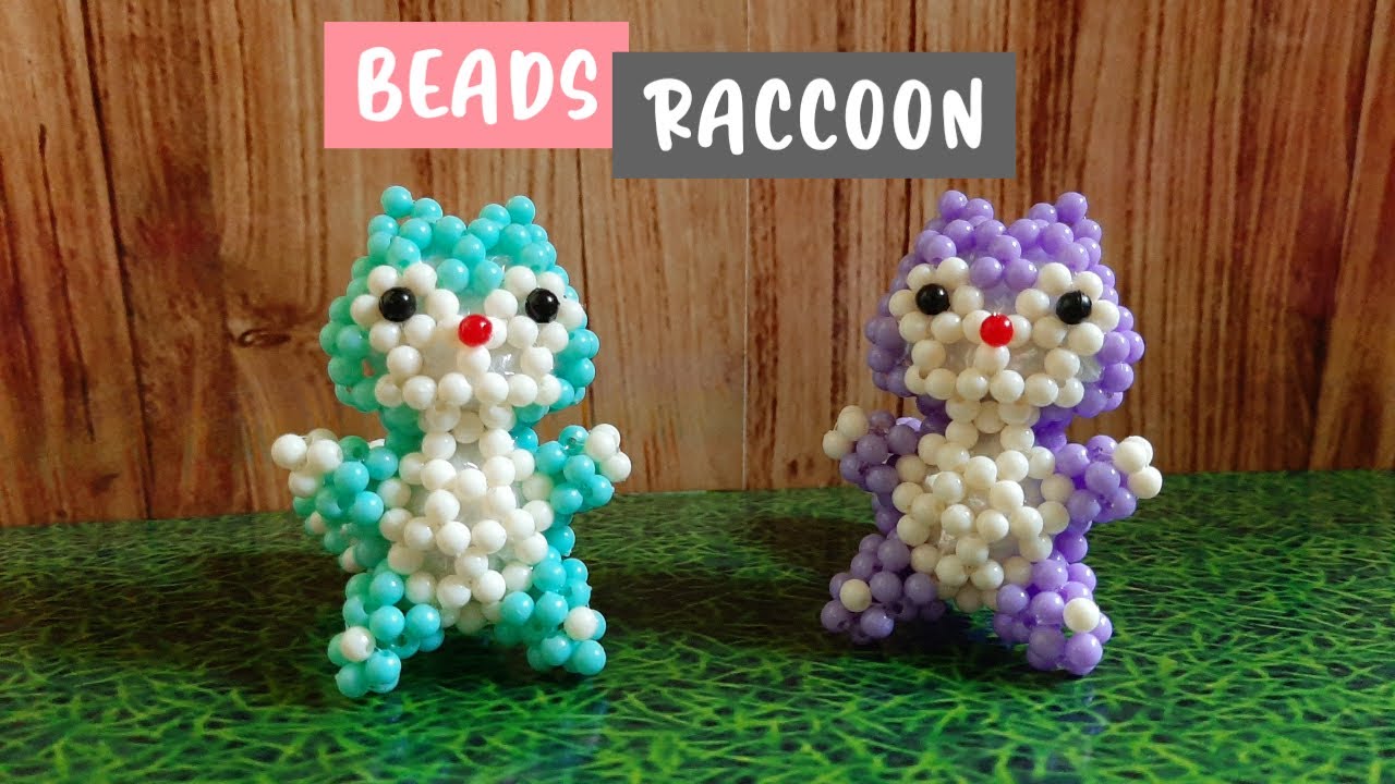 Beaded Keychain Raccoon Cute//Tutotorial Beads// Gantungan Kunci Boneka ...