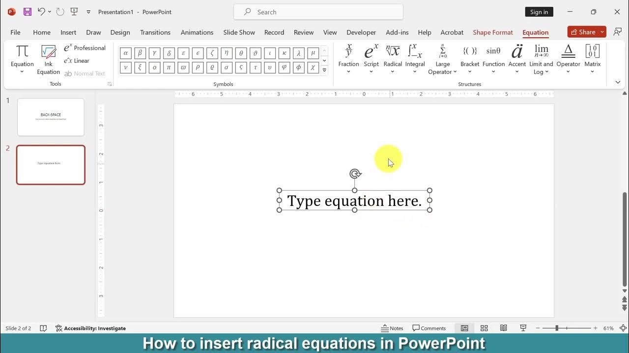 How to insert radical equations in PowerPoint - YouTube