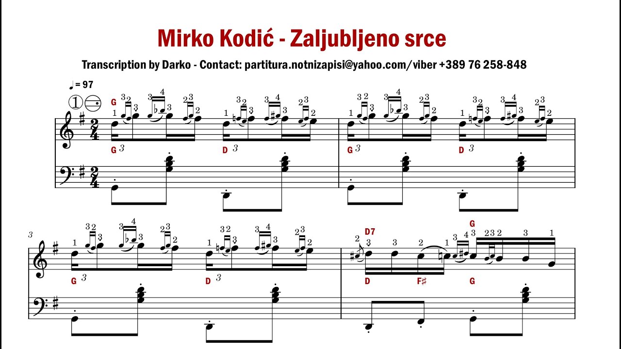 [Notni zapis za harmoniku] Mirko Kodić - Zaljubljeno srce Acordes ...