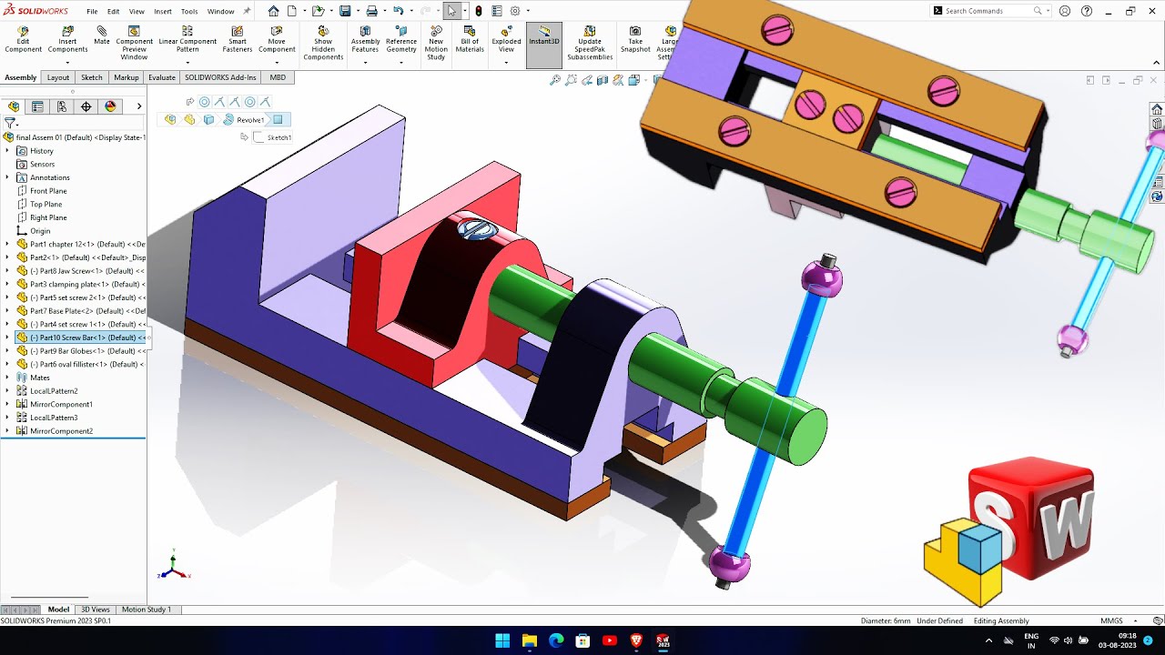 Ex 83 || solidworks assembly || chapter 3 || Bench Vice assembly - YouTube