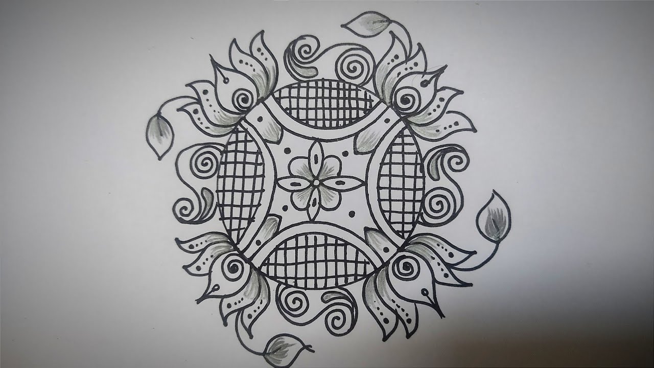 Free hand design||pencil shading rangoli||easy rangoli||daily rangoli ...