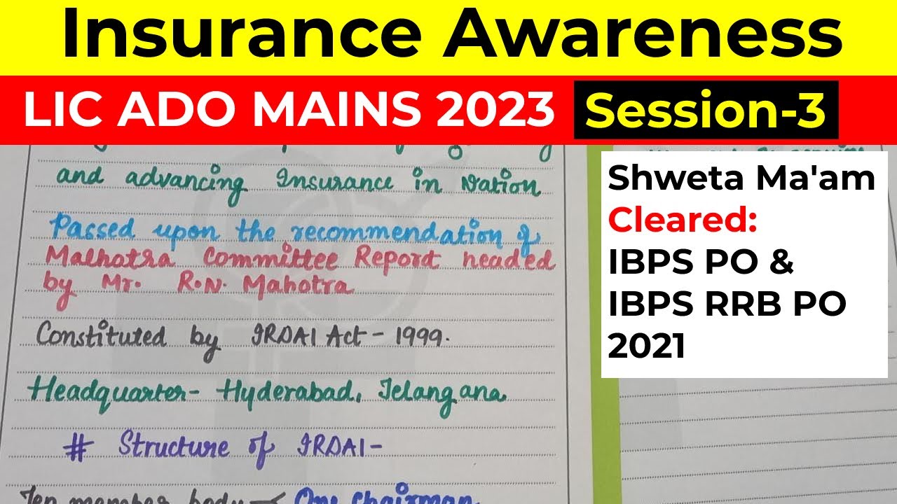 Insurance Awareness for LIC ADO Mains 2023 | Handwritten Notes ...