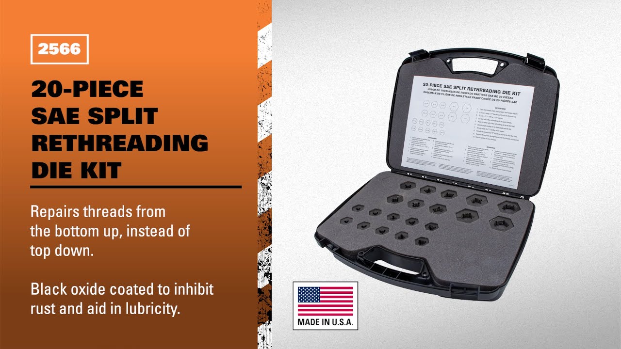 LANG 2566 - 20-Piece SAE Split Rethreading Die Kit - YouTube