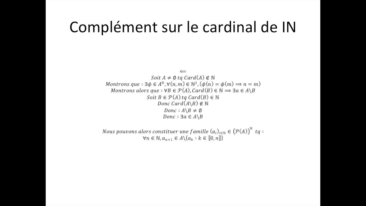 Cardinalité partie 11 : Complément sur le cardinal de IN - YouTube