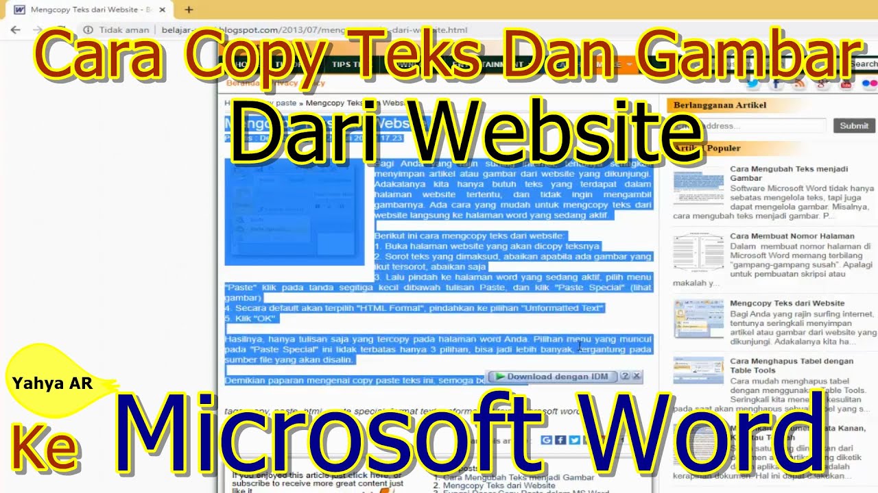 Cara Copy Teks dan Gambar dari Website ke Microsoft Word || Yahya AR ...