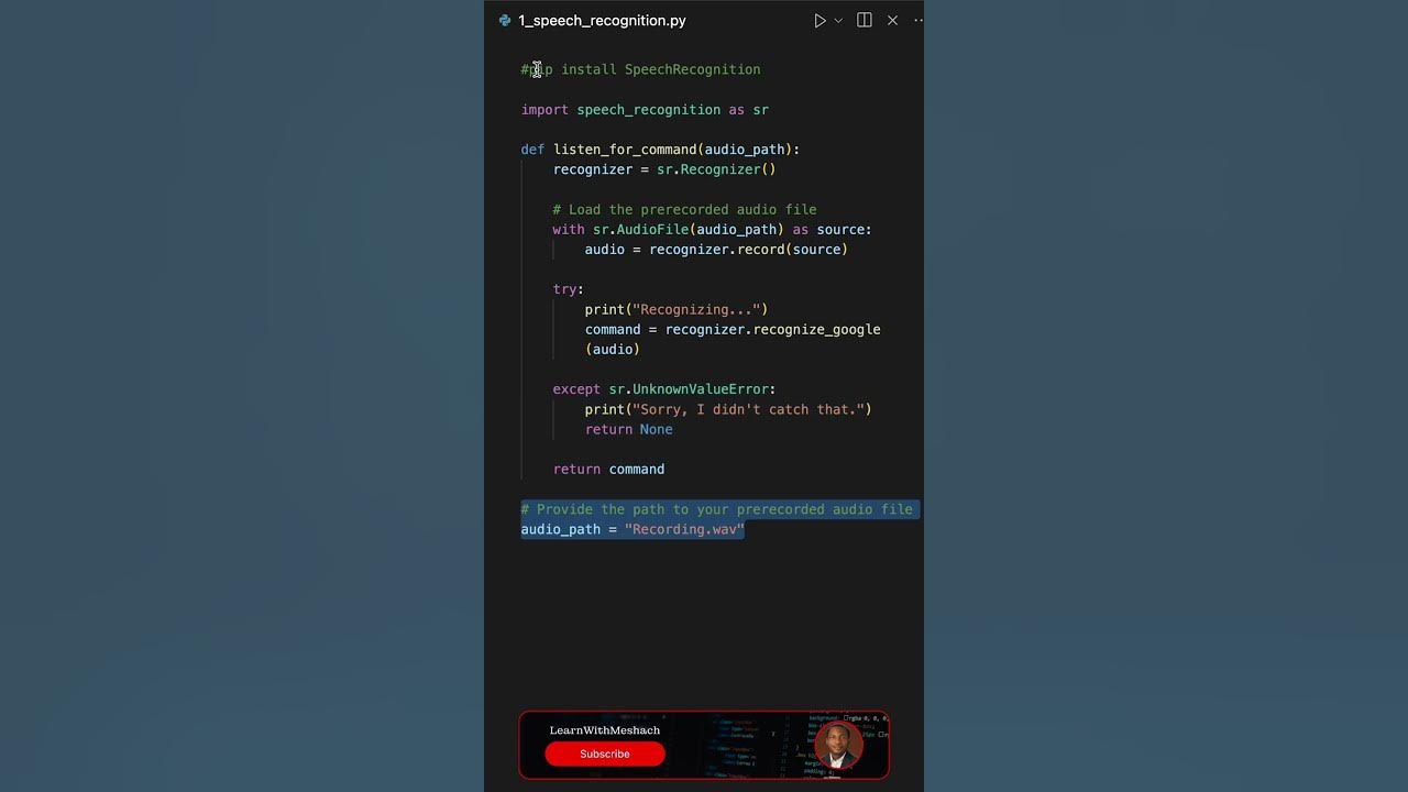 Speech Recognition System 1 Minute Python Project Pythontutorials Pythonprojects 